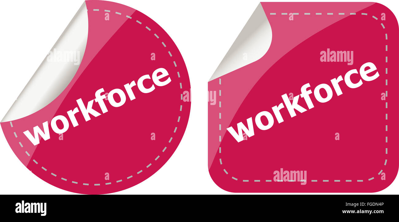 workforce word on stickers button set, label, business concept Stock ...