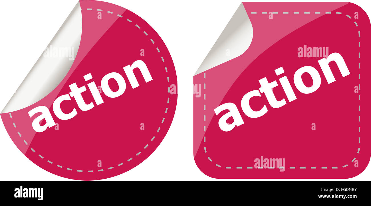 action stickers set, icon button isolated on white Stock Photo - Alamy