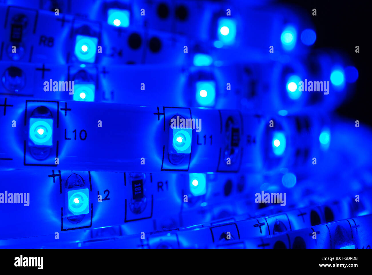 Blue led strip on the black background Stock Photo - Alamy