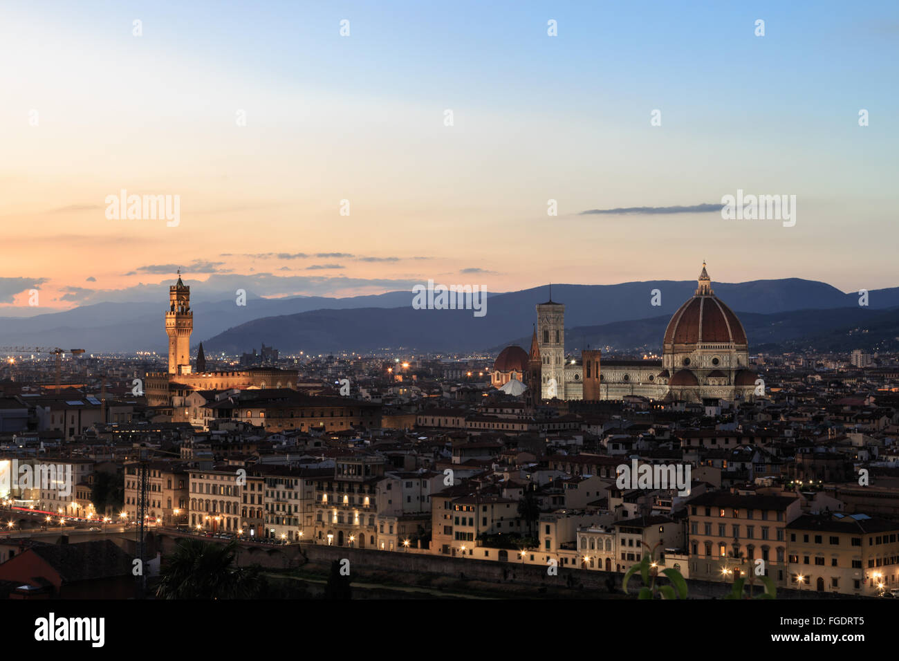 Top view of Florence city with old and historical buildings, on cloudy ...