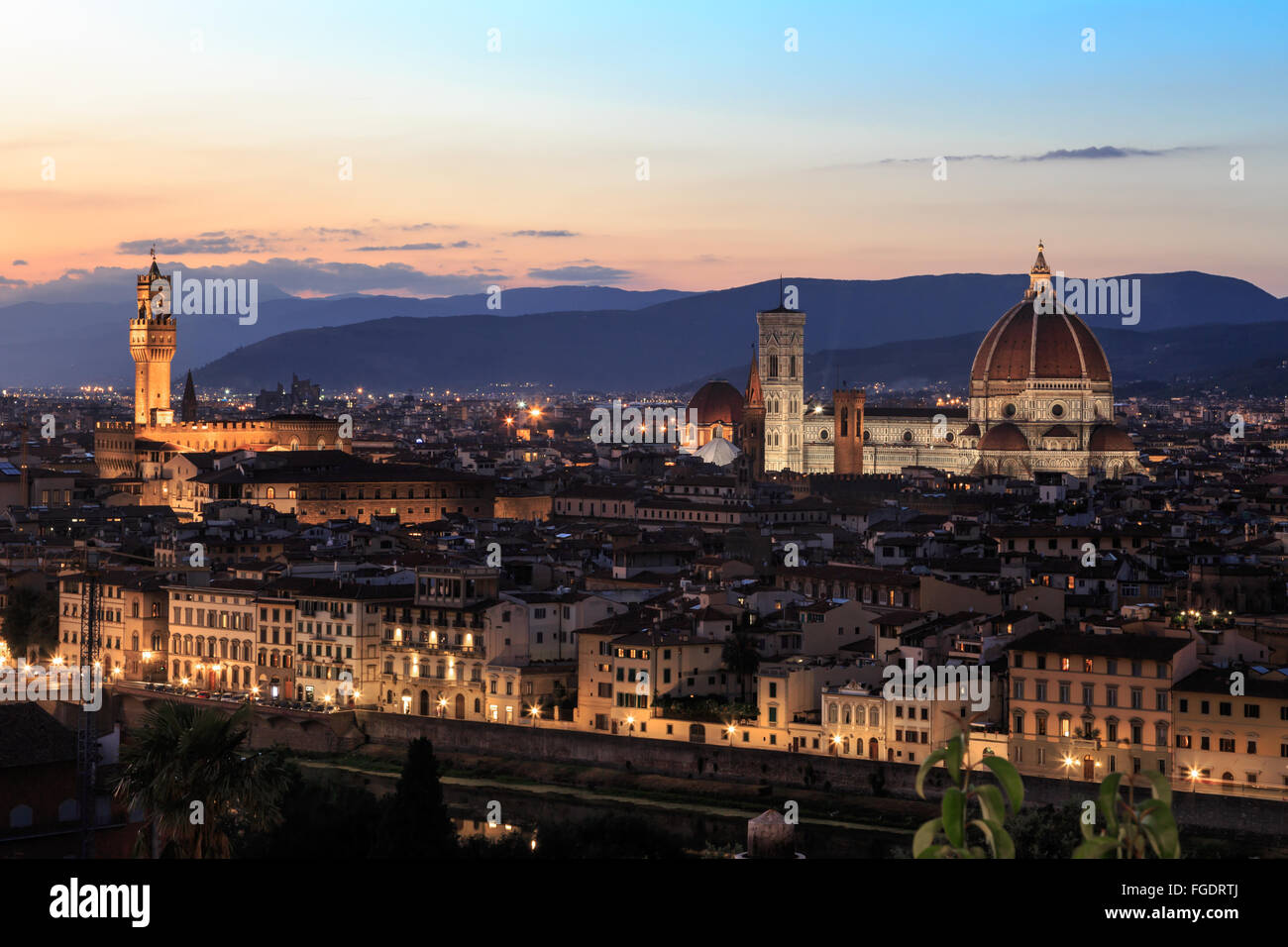 Top view of Florence city with old and historical buildings, on cloudy ...