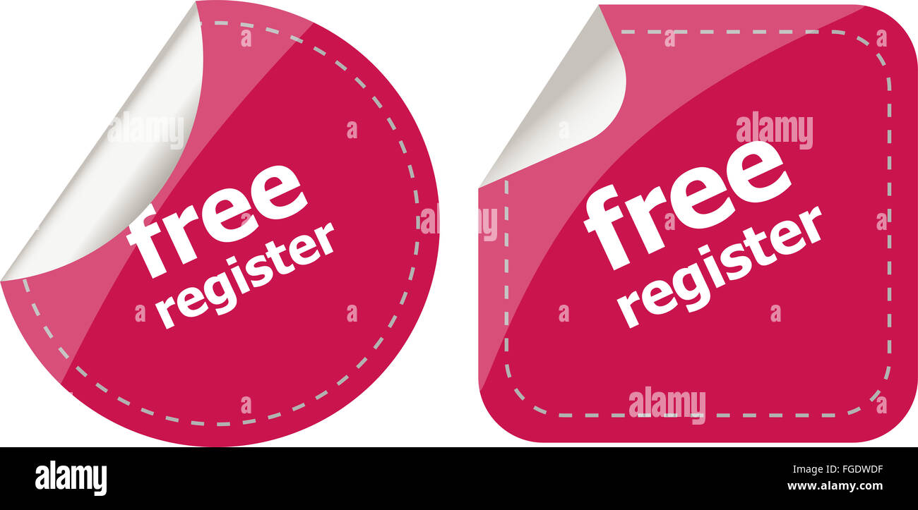 stickers label set business tag with free register word Stock Photo - Alamy