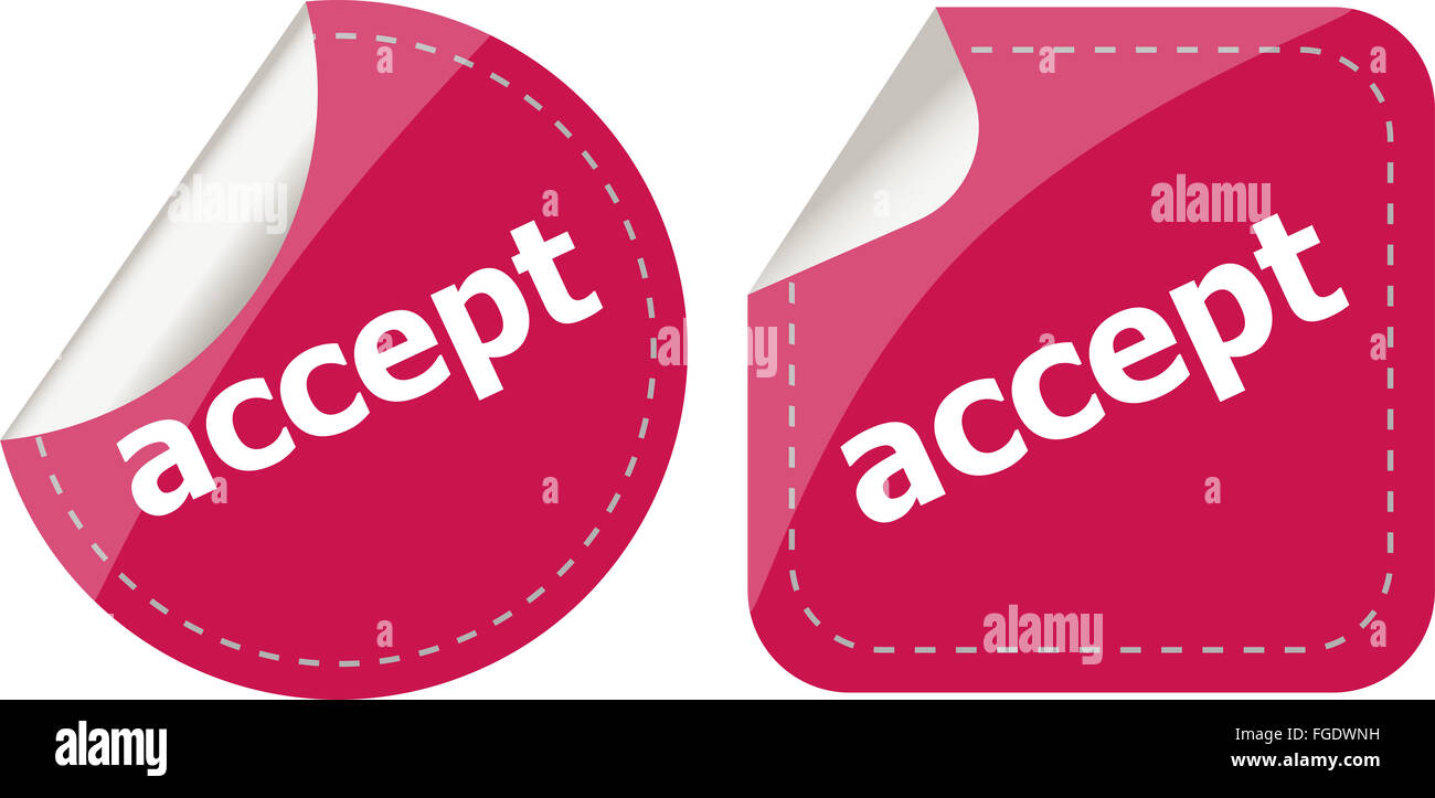 black accept stickers set on white, icon button Stock Photo - Alamy