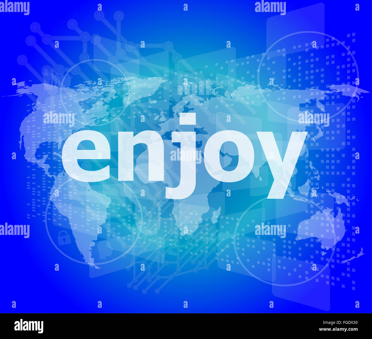 enjoy word, hi-tech background, digital business touch screen Stock ...