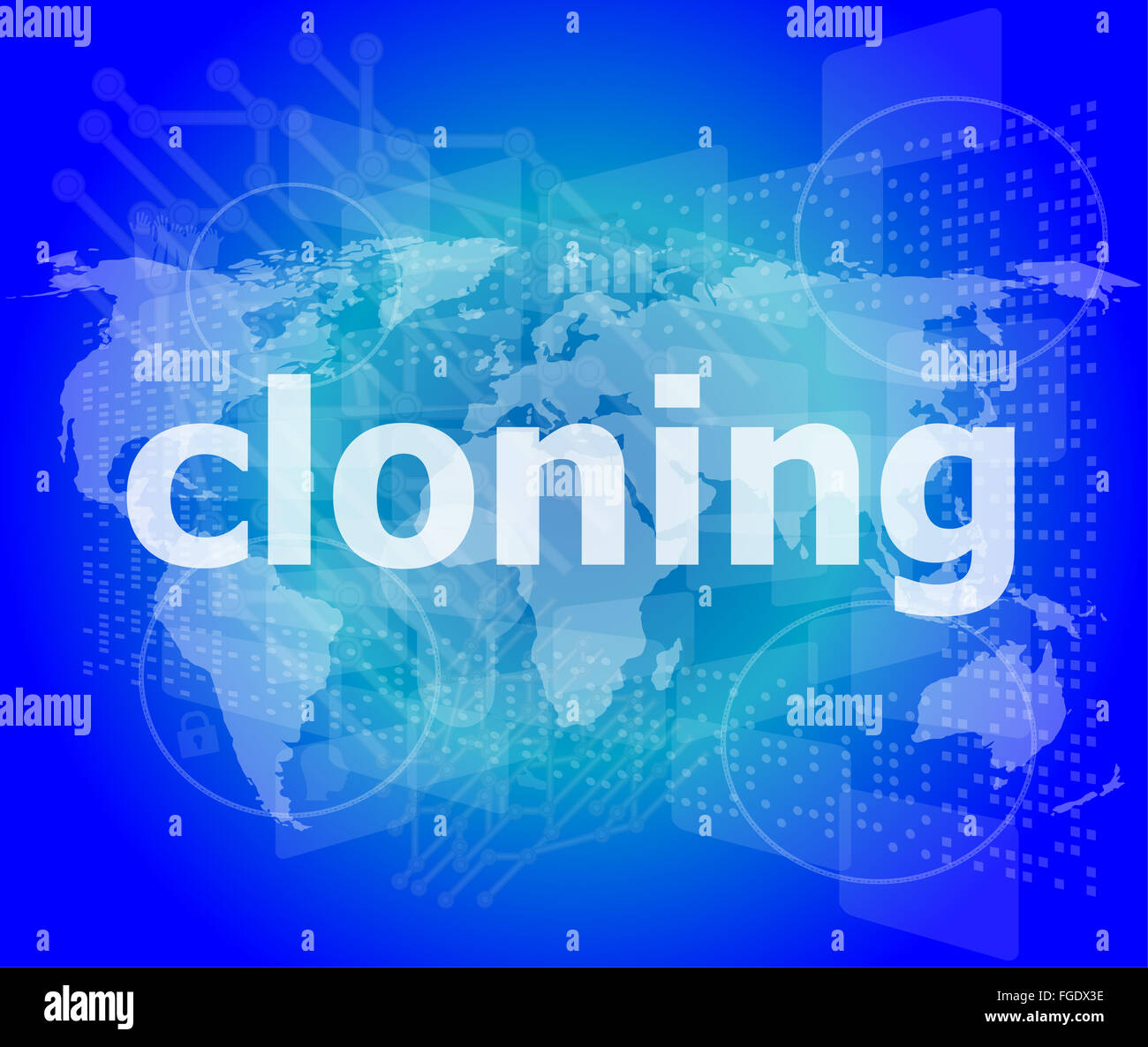 cloning word, backgrounds touch screen with transparent buttons. concept of a modern internet ...