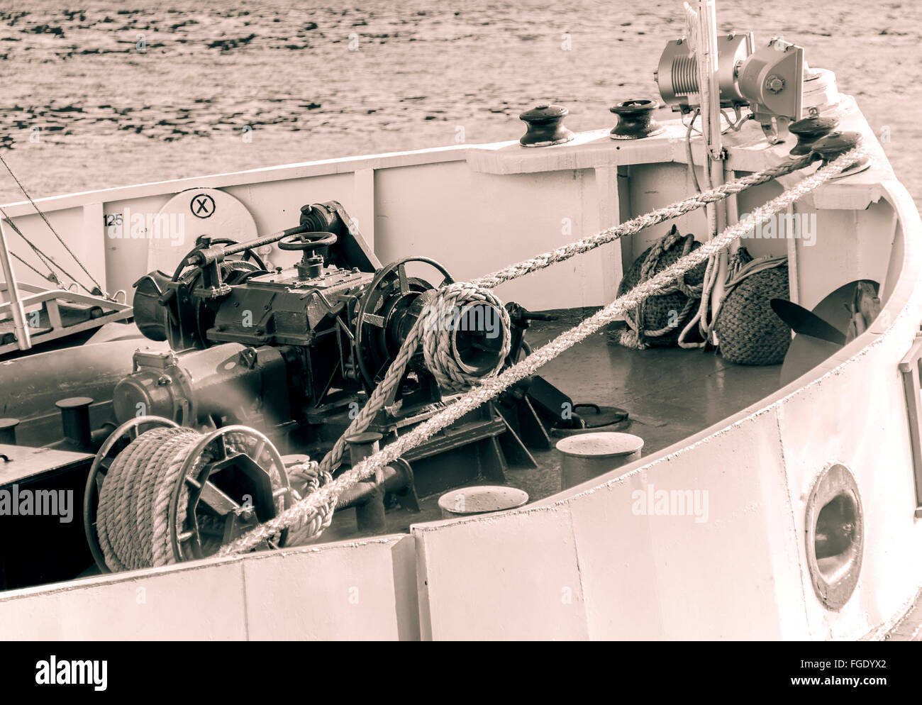 Styling photo about equipment on bow of ship Stock Photo - Alamy