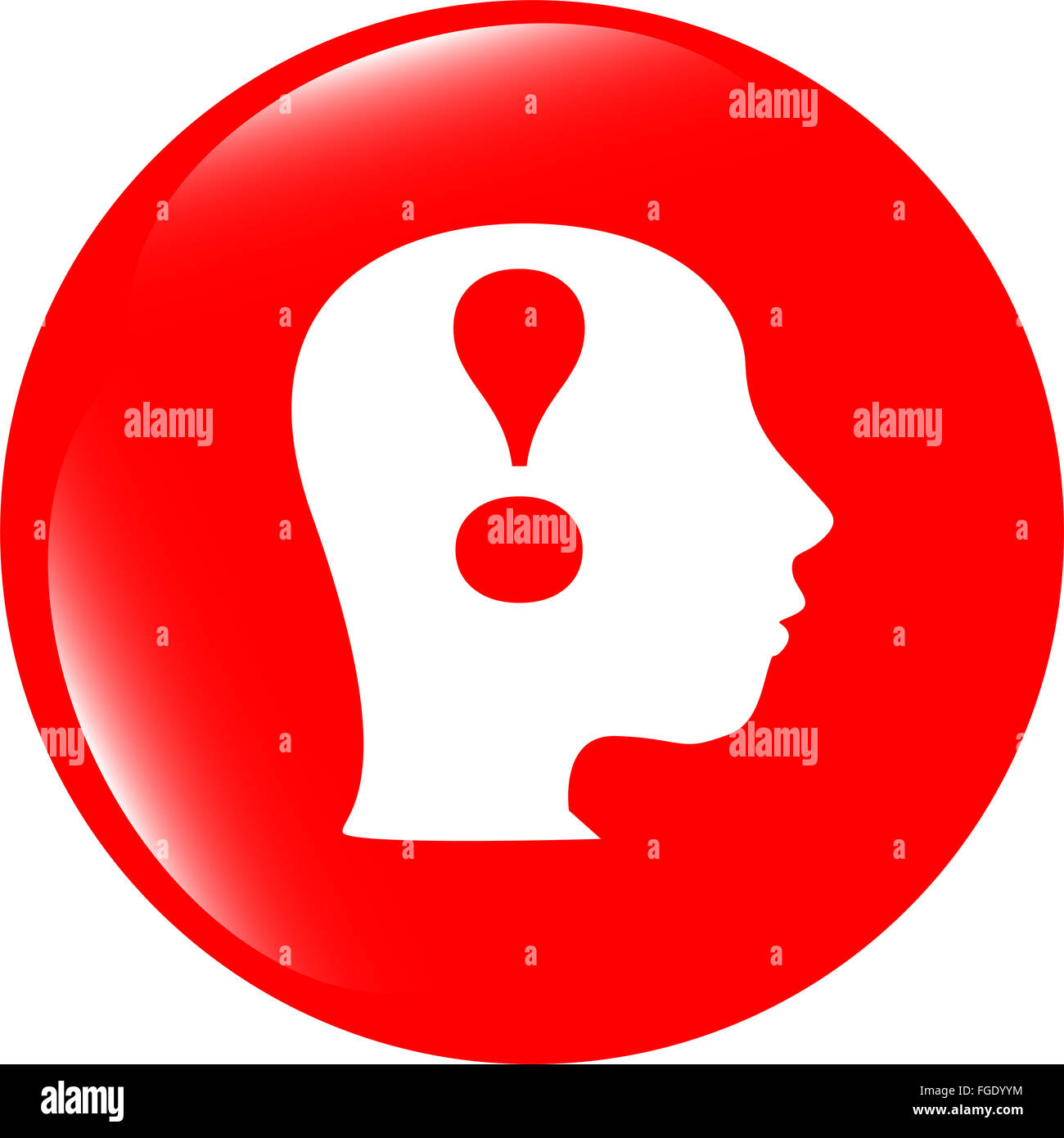 Human head with exclamation mark icon, web button Stock Photo - Alamy