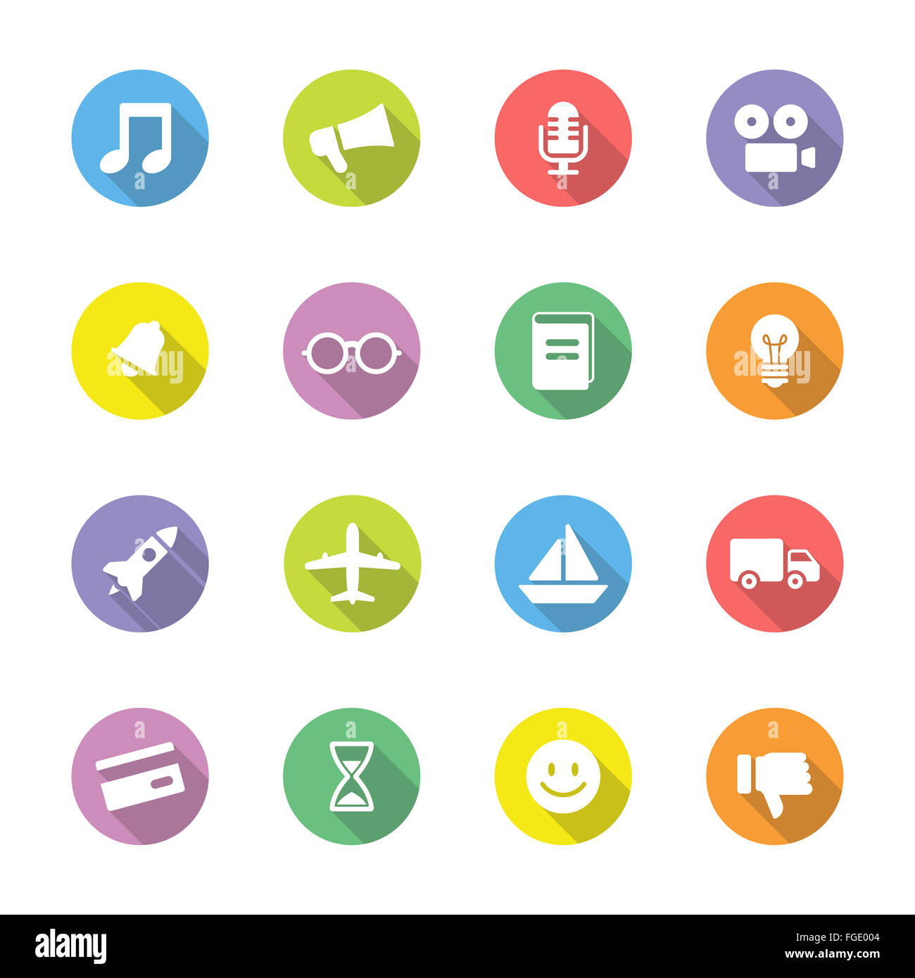 [JPEG] Colorful simple flat icon set 5 on circle with long shadow for ...