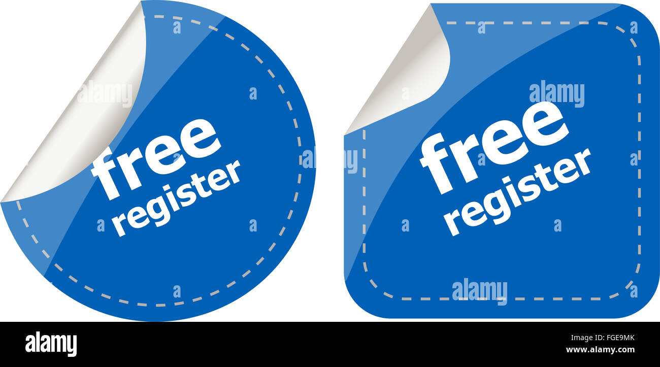 stickers label set business tag with free register word Stock Photo - Alamy