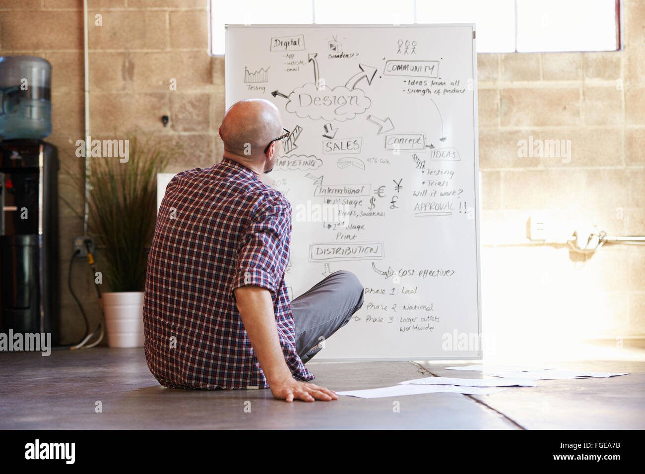 Rear View Of Male Designer Drawing Flow Chart Stock Photo - Alamy