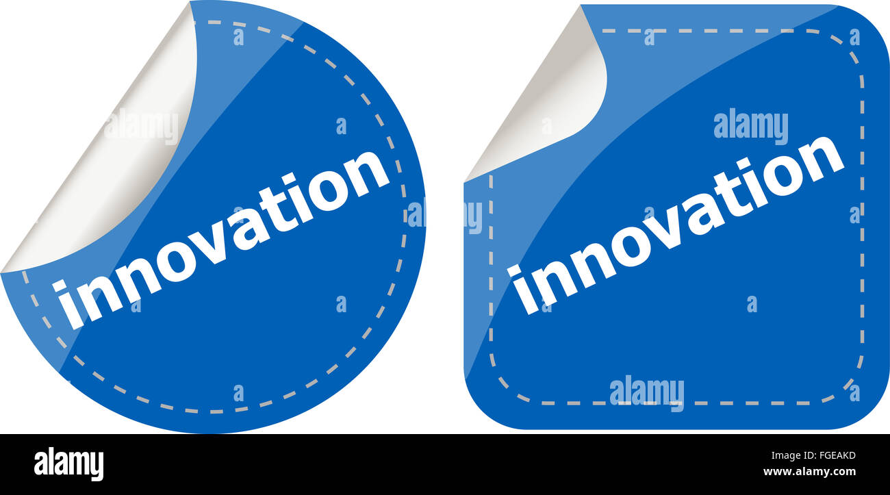 innovation word on stickers button set, label Stock Photo - Alamy