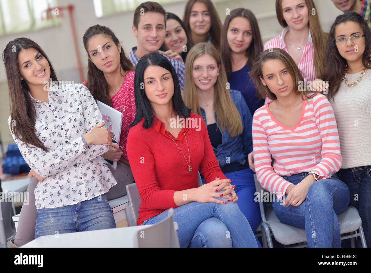 happy teens group in school Stock Photo - Alamy