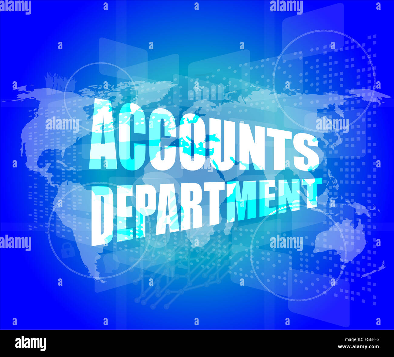 accounts departments words on digital screen background with world map ...
