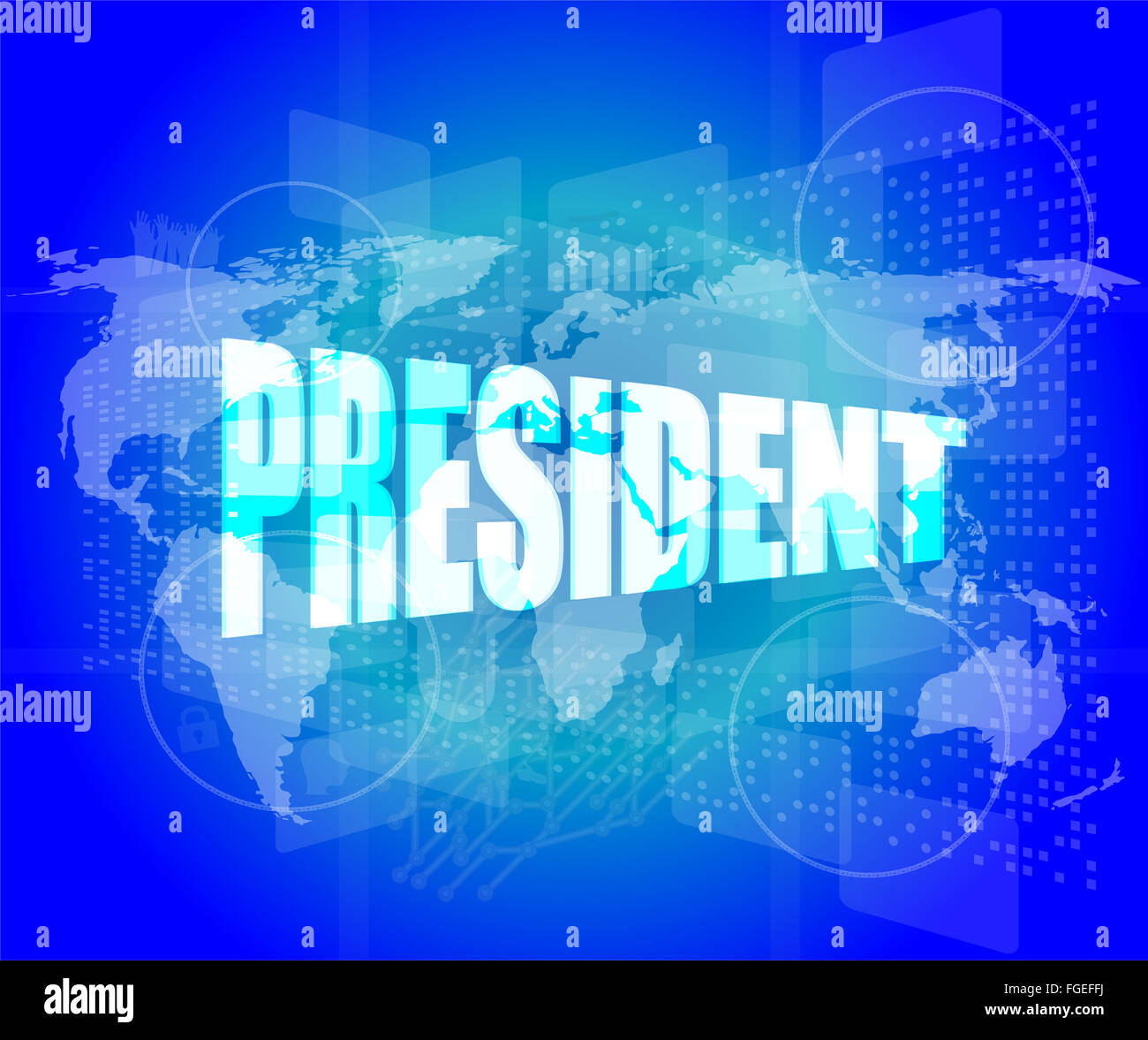 president words on digital screen with world map Stock Photo - Alamy