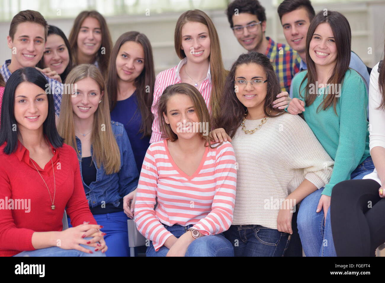 happy teens group in school Stock Photo - Alamy