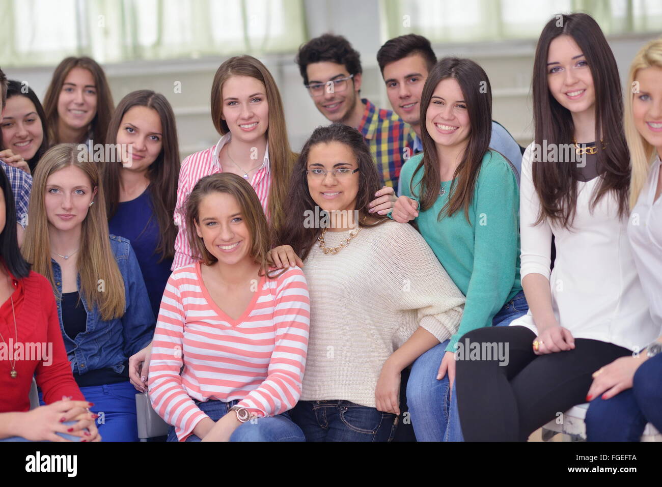 happy teens group in school Stock Photo - Alamy