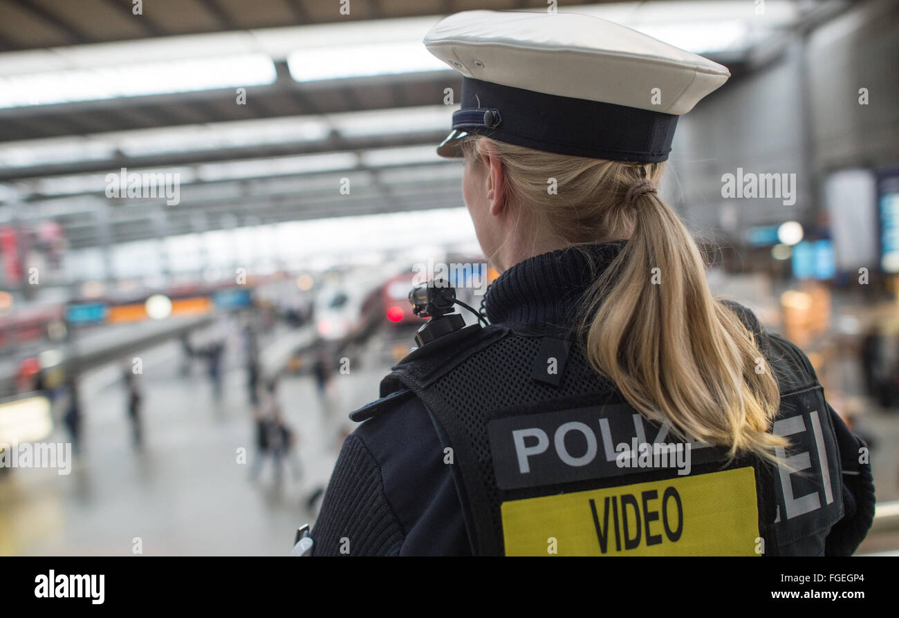 Munich, Germany. 19th Feb, 2016. Julia S., Policewoman of the Federal ...