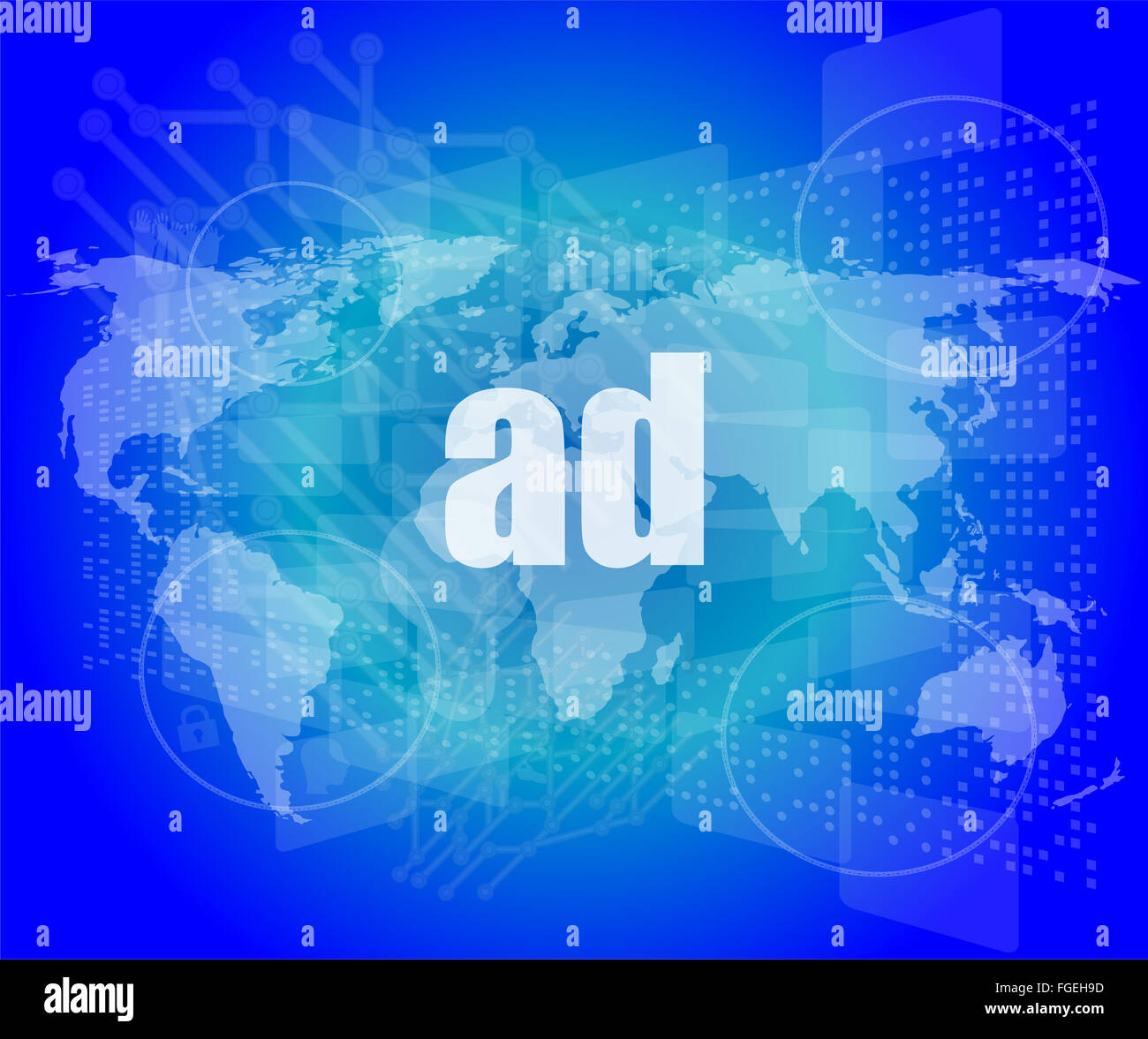 ad word on digital screen, global communication concept Stock Photo - Alamy