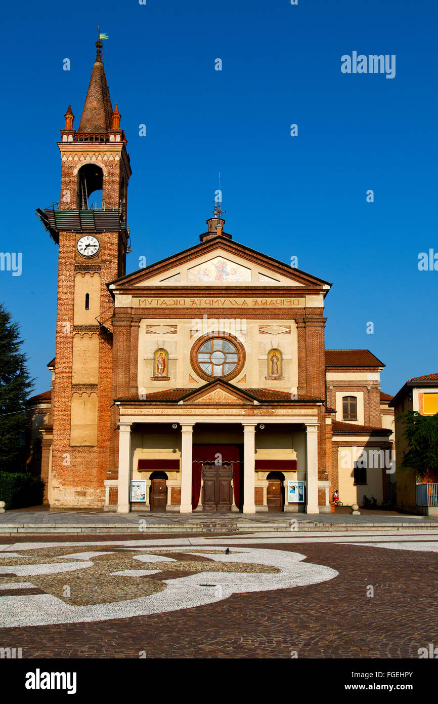 in the parabiago old church closed brick tower sidewalk italy lombardy ...