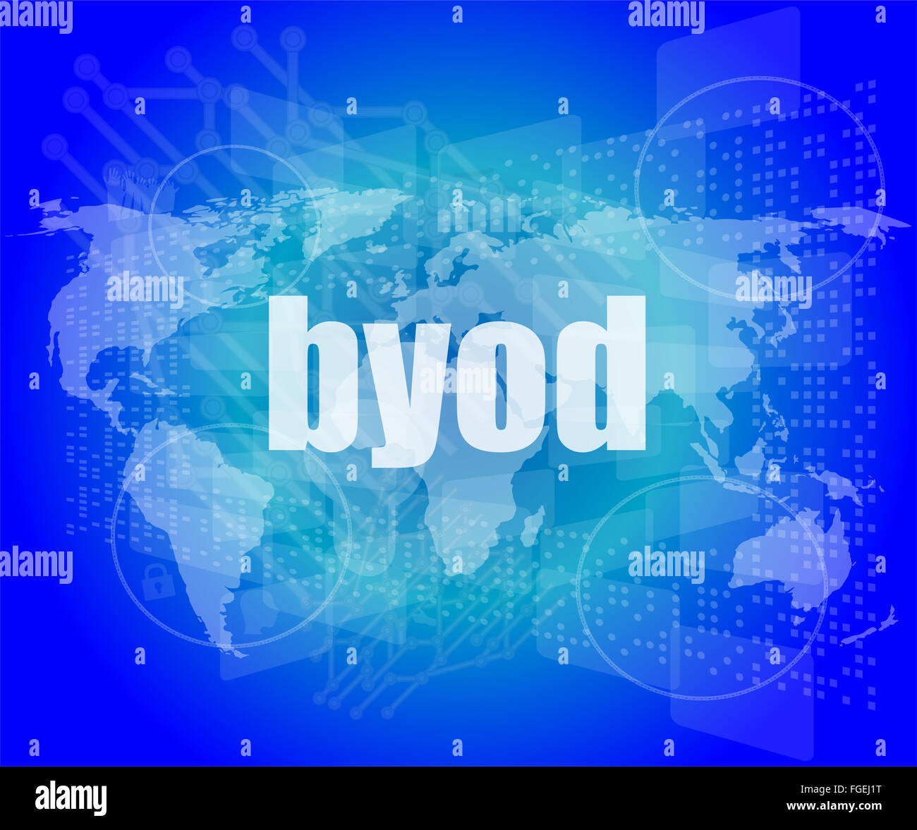 byod word on digital screen, mission control interface hi technology ...
