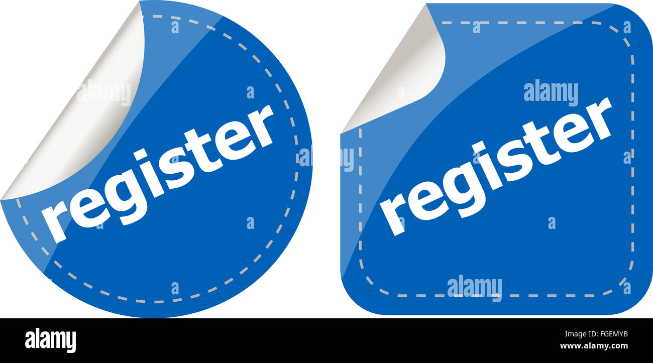 register stickers set, icon button isolated on white Stock Photo - Alamy