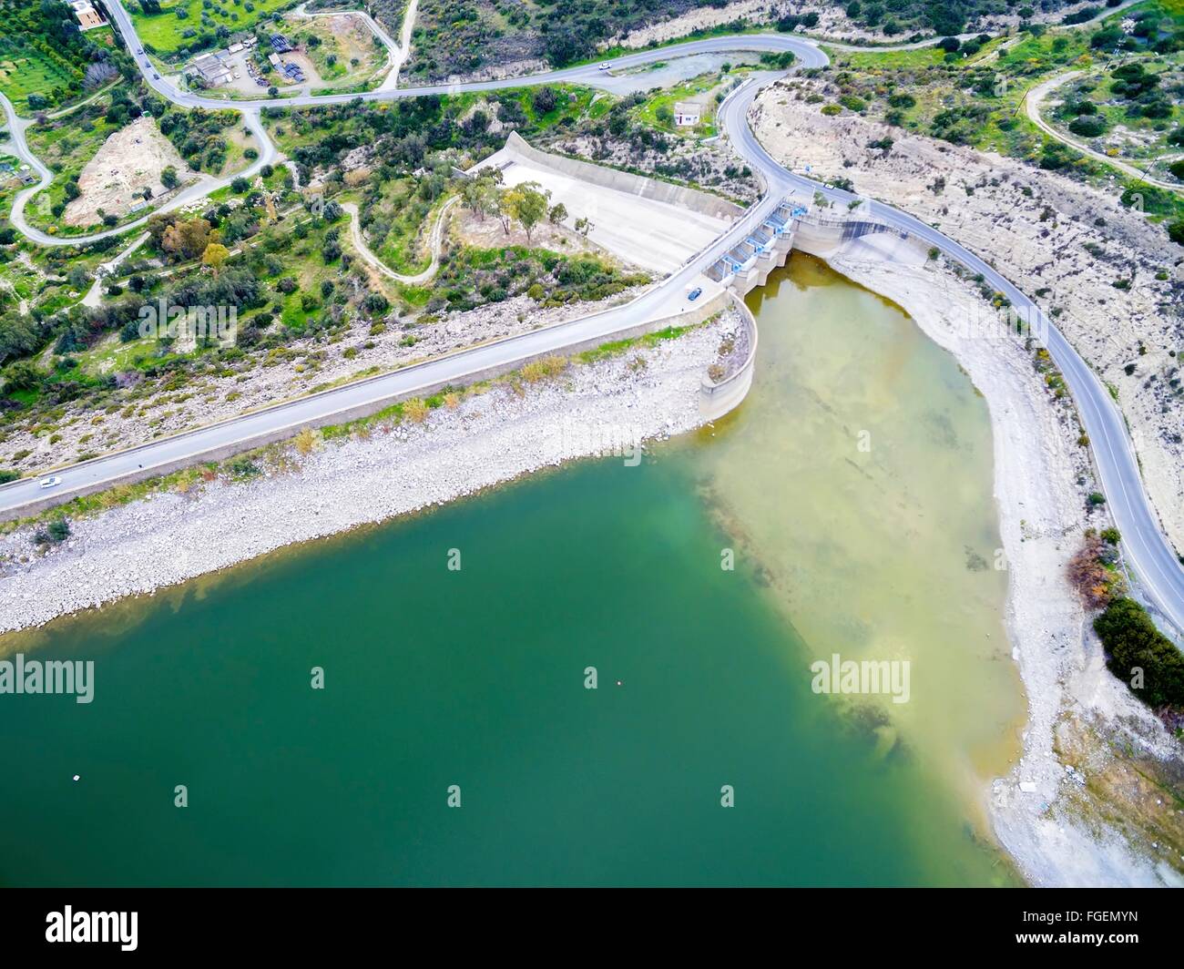 Aerial view of the earthfill dam (aka Embankment Dam) in Yermasoyia ...