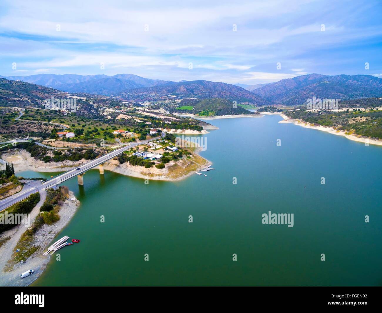 Aerial view of the earthfill dam (aka Embankment Dam) in Yermasoyia ...