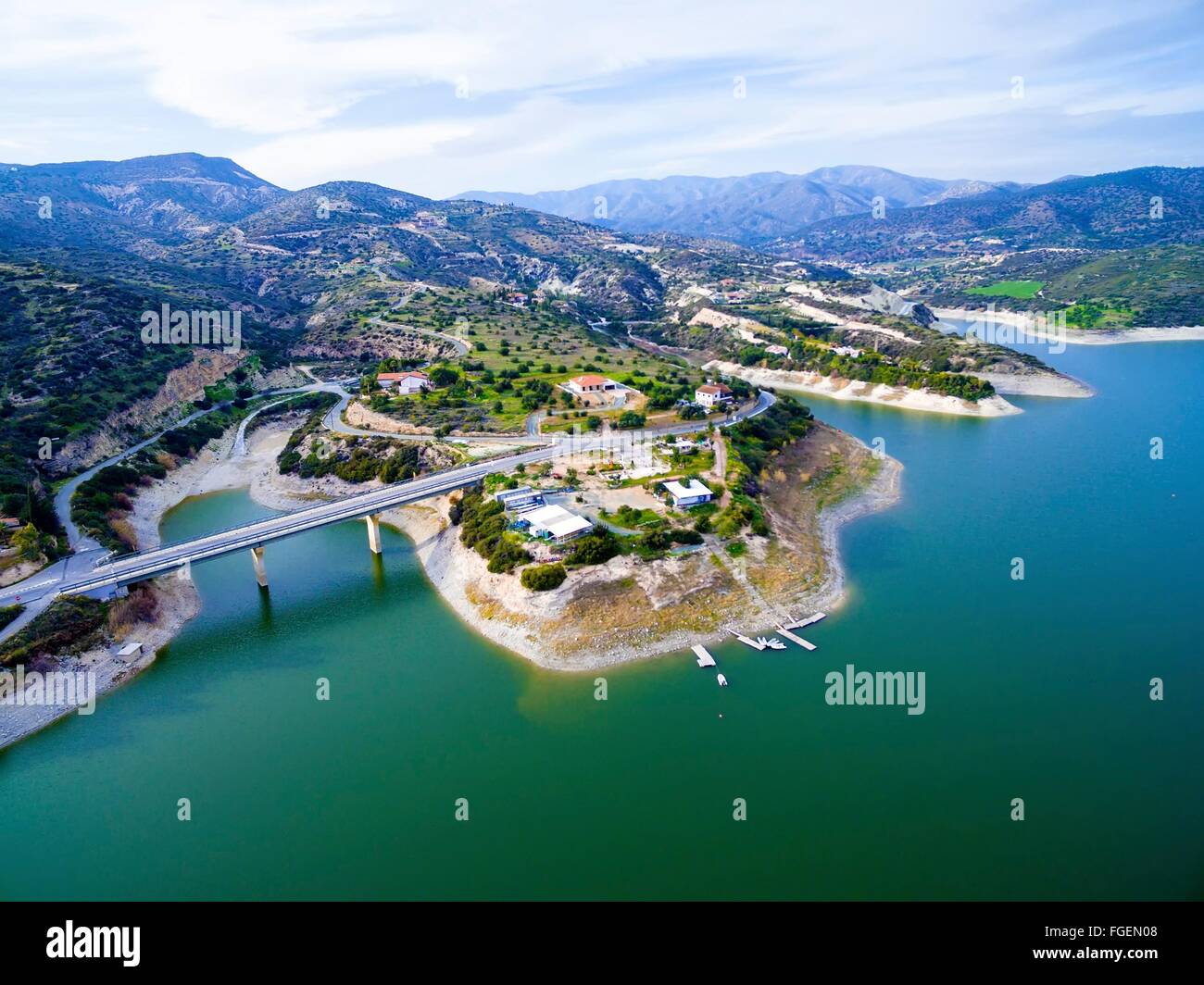 Aerial view of the earthfill dam (aka Embankment Dam) in Yermasoyia ...