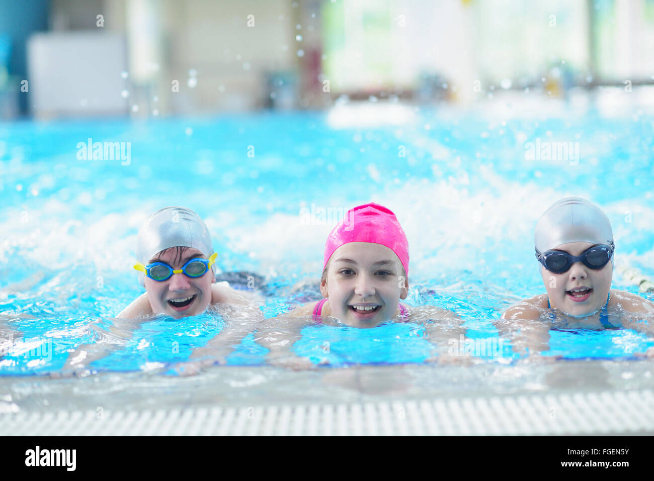children group at swimming pool Stock Photo - Alamy