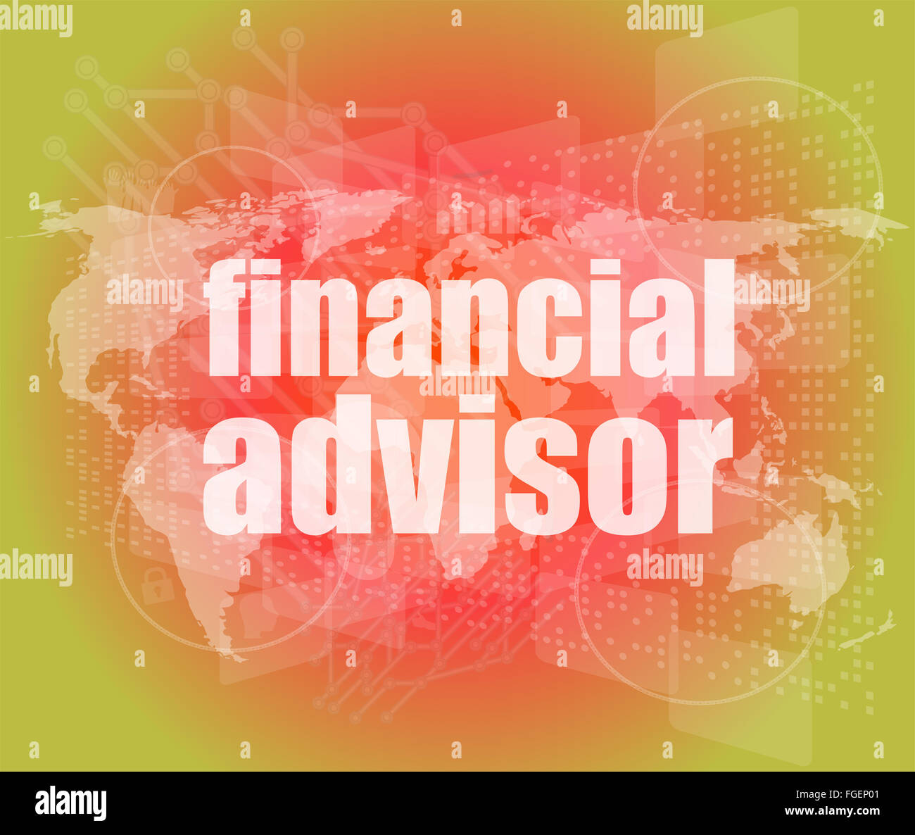 financial advisor word on digital screen, mission control interface hi ...