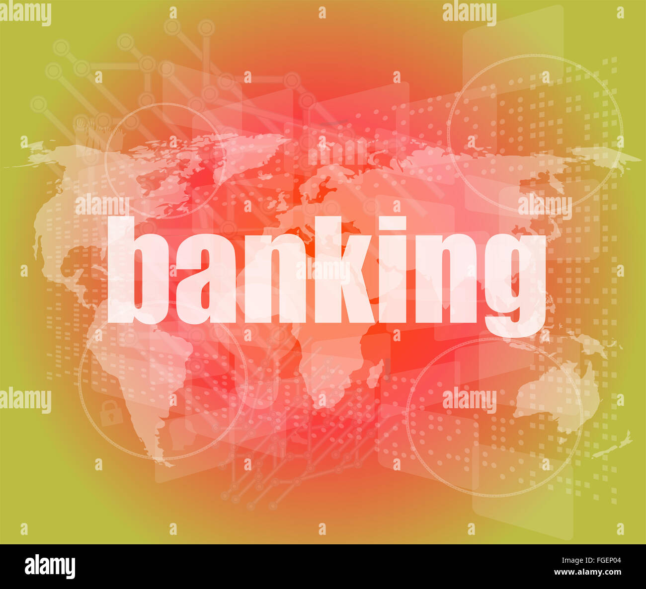 banking word on touch screen, modern virtual technology background ...