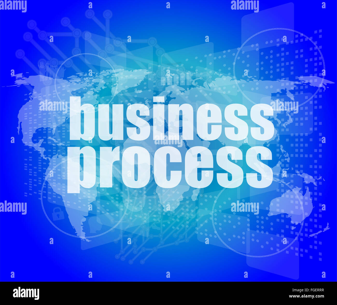 business process word on digital screen, mission control interface hi ...