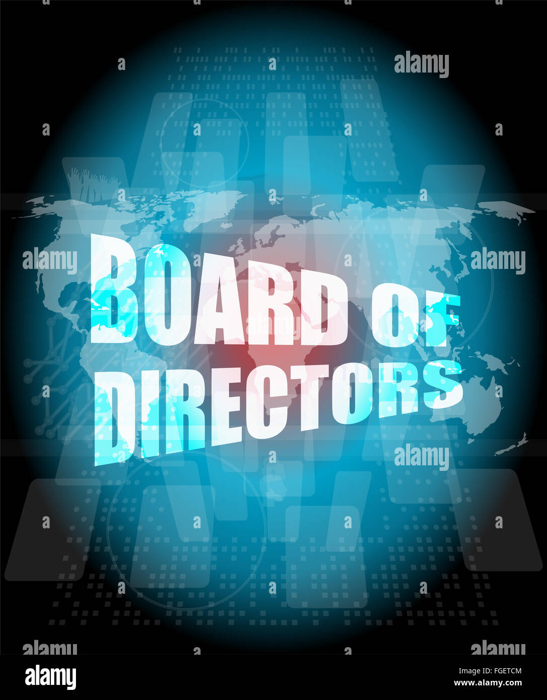 board of directors words on digital screen background with world map ...