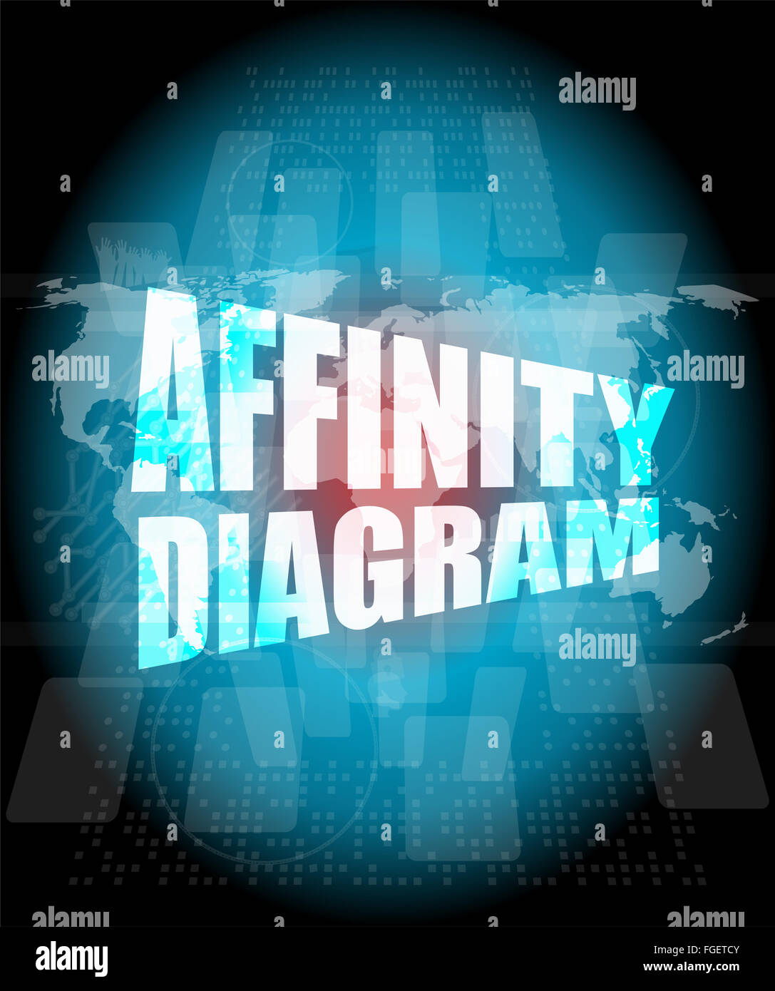 business concept, affinity diagram on digital touch screen interface ...