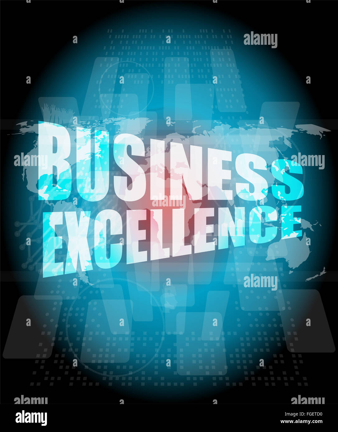 business excellence words on digital touch screen with world maps Stock ...