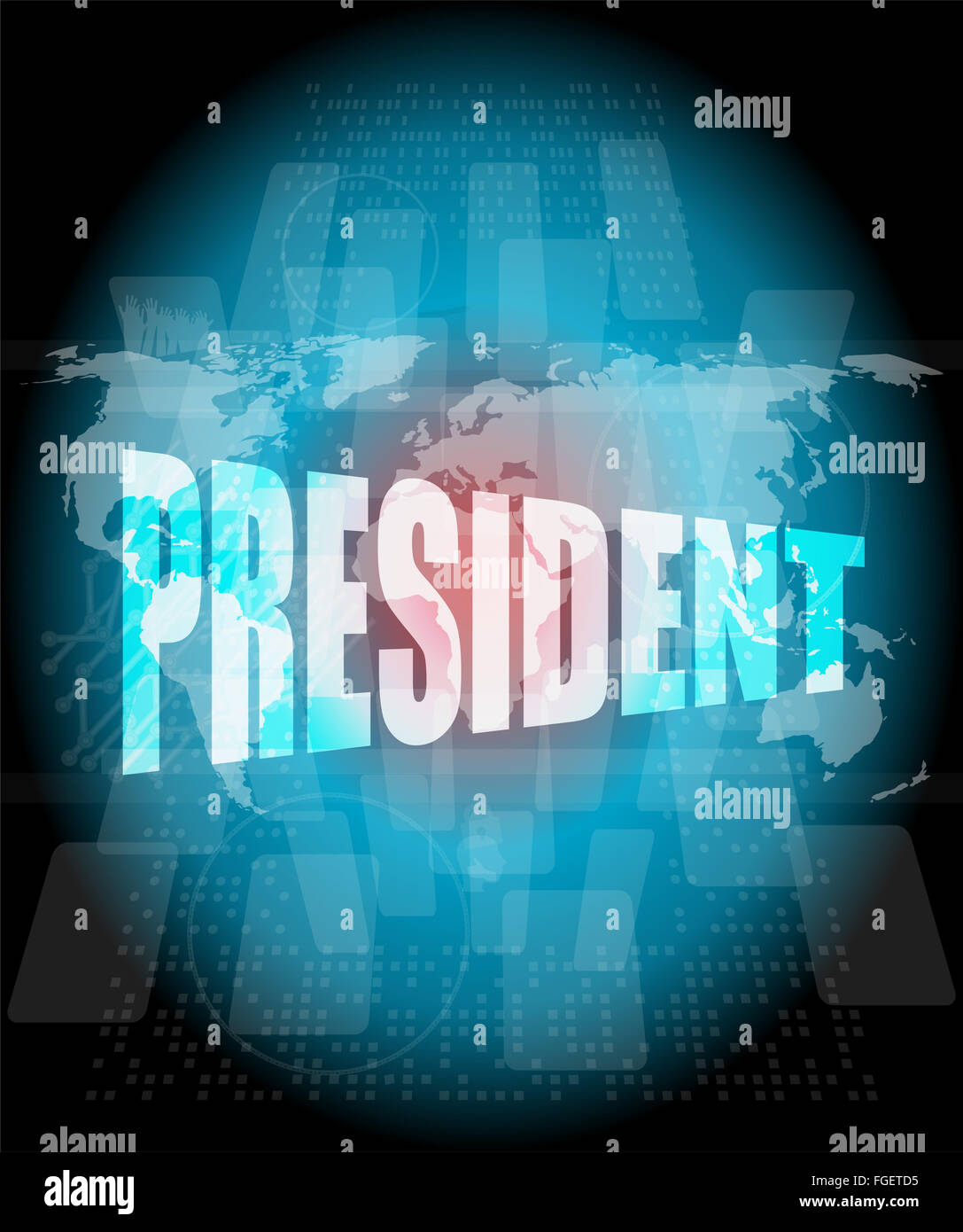 president words on digital screen with world map Stock Photo - Alamy
