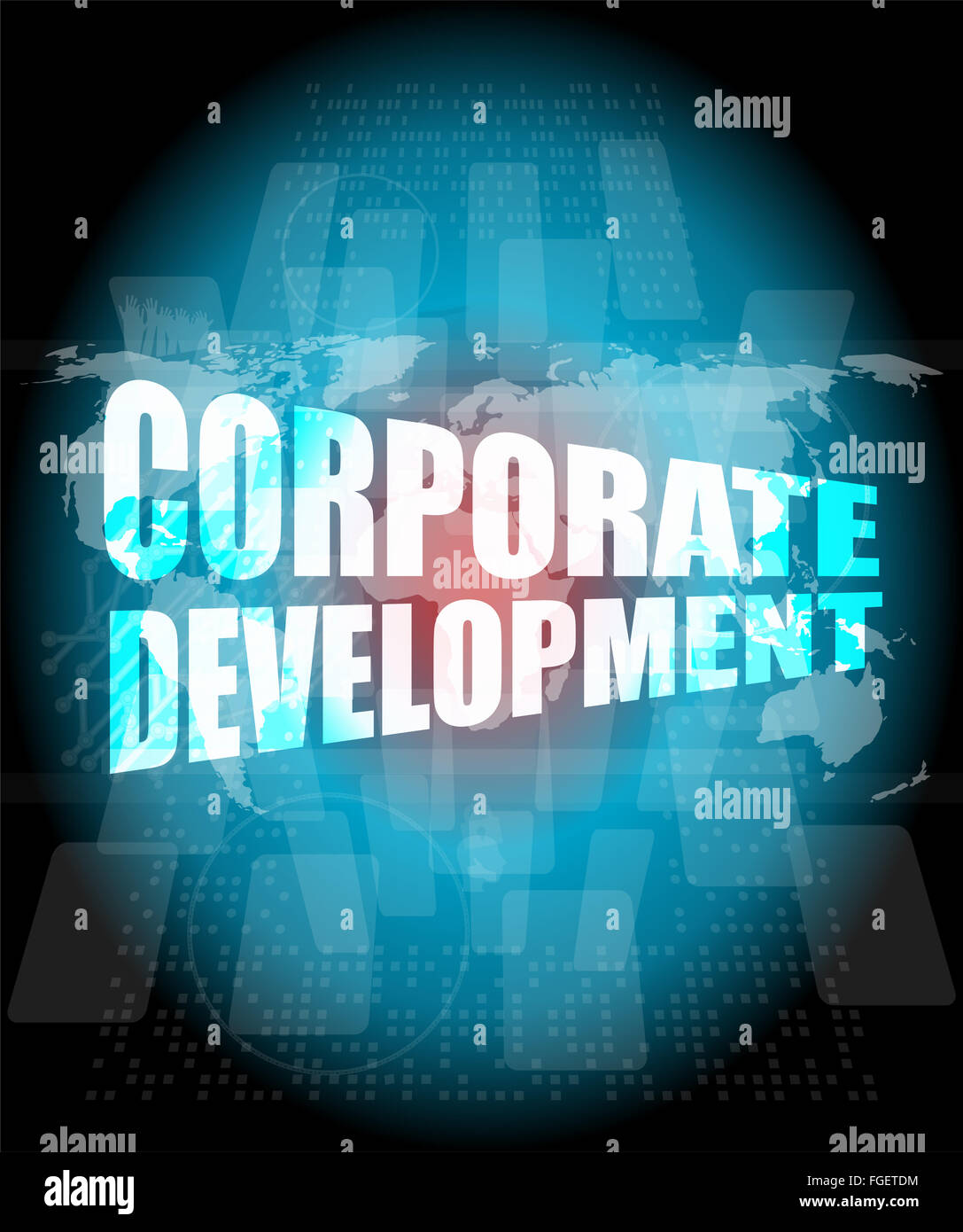 corporate development words on digital screen with world map Stock ...