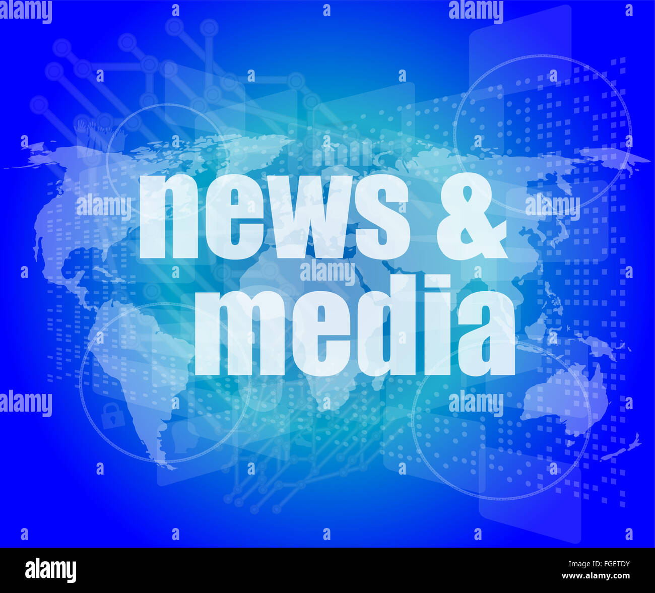 News and press concept: words News and media on digital screen Stock ...