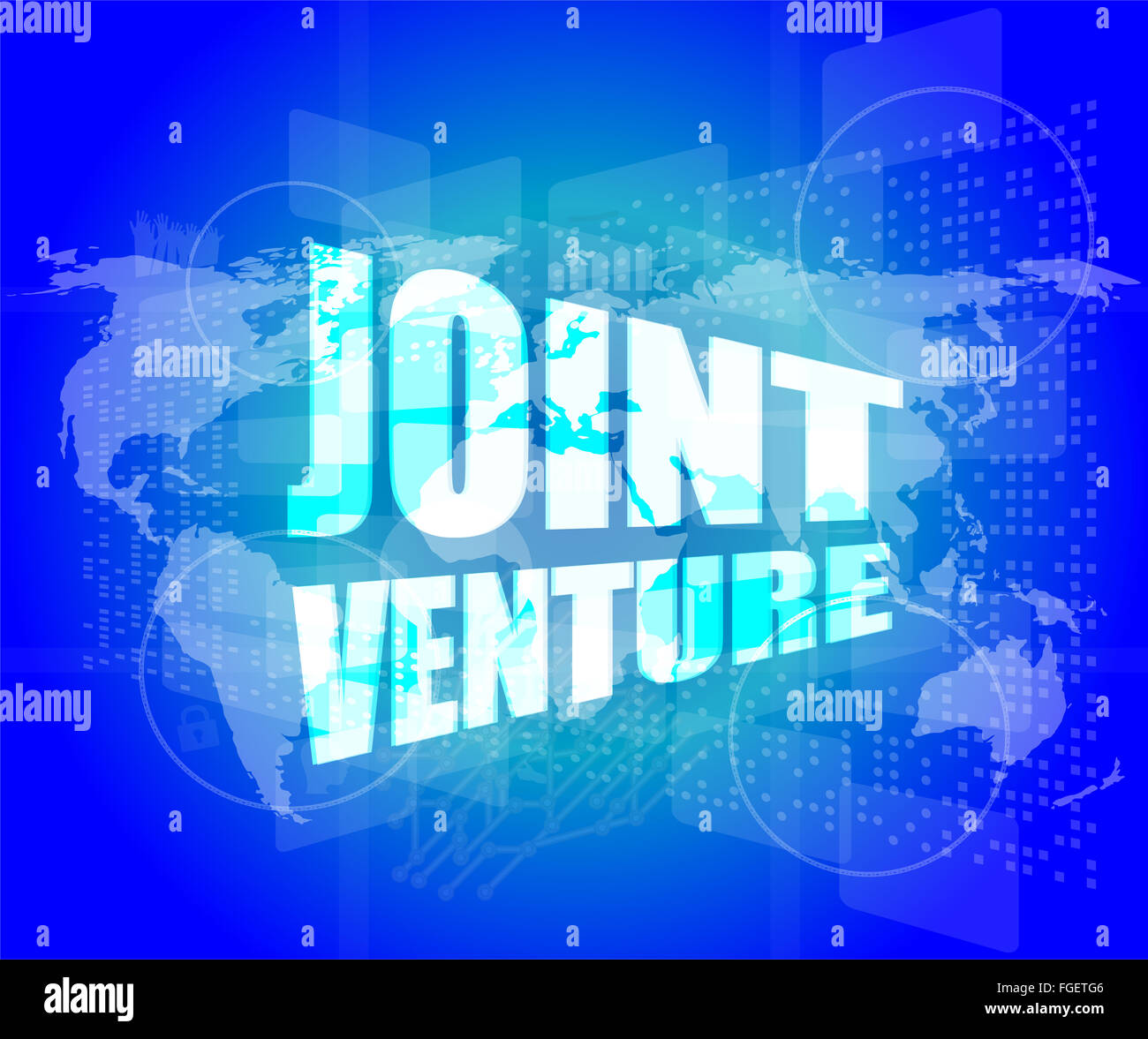 joint venture words on digital screen background with world map Stock ...