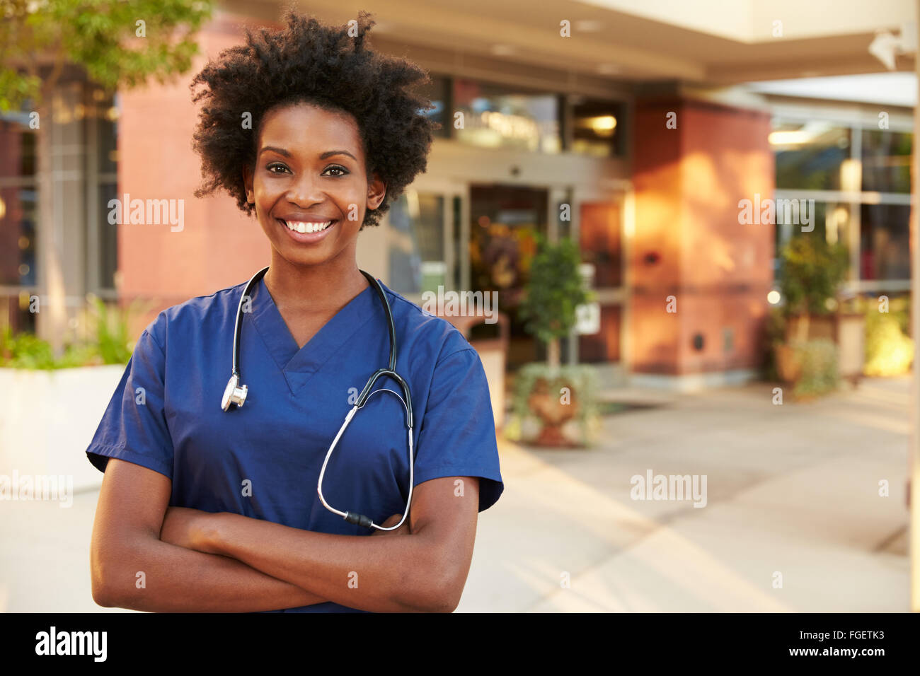 Portrait Of Female Doctor Standing Outside Hospital Stock Photo - Alamy