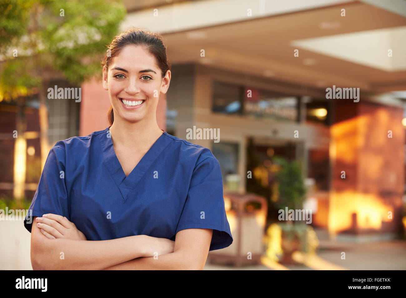 Portrait Of Female Doctor Standing Outside Hospital Stock Photo - Alamy