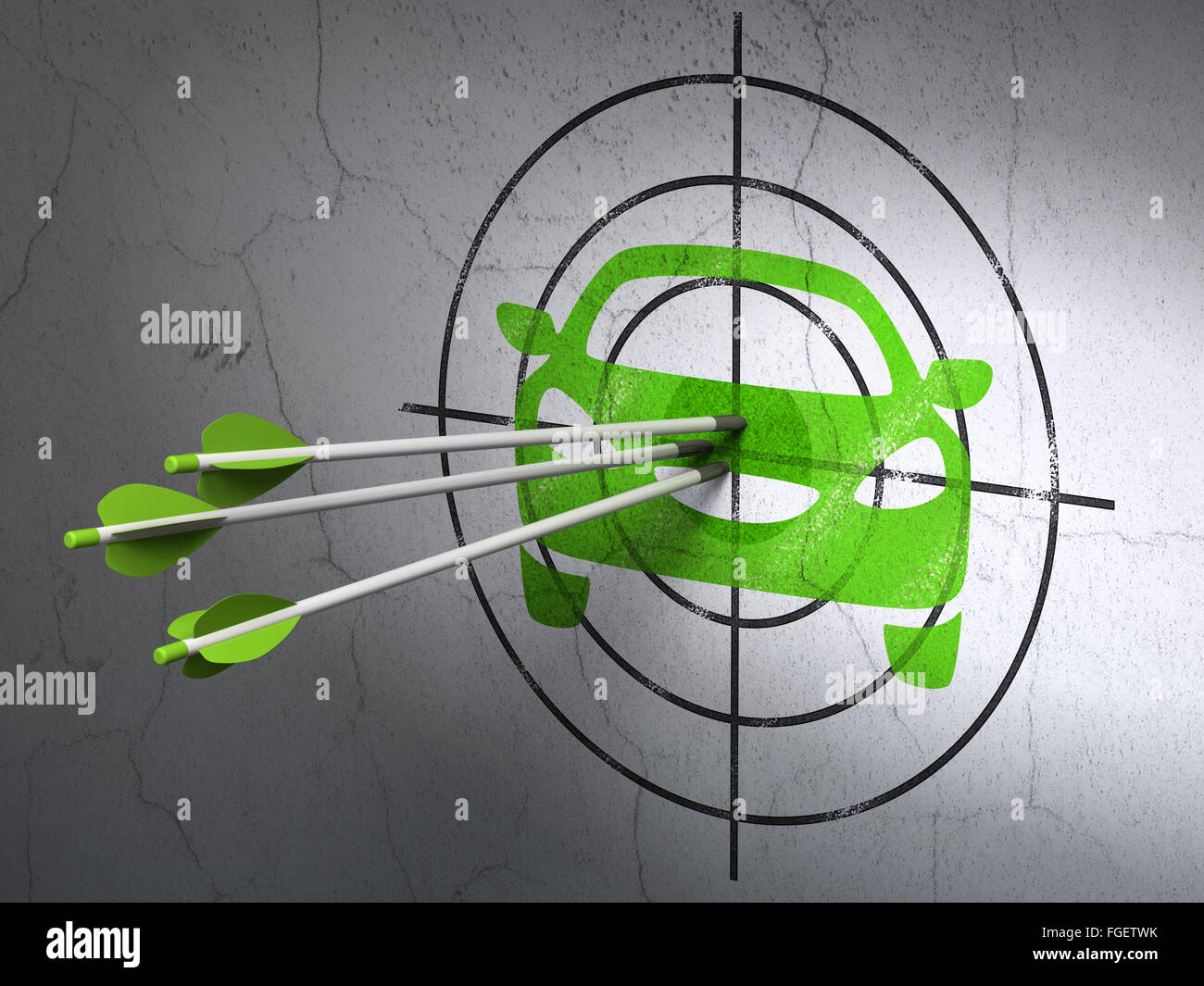 Tourism concept: arrows in Car target on wall background Stock Photo ...