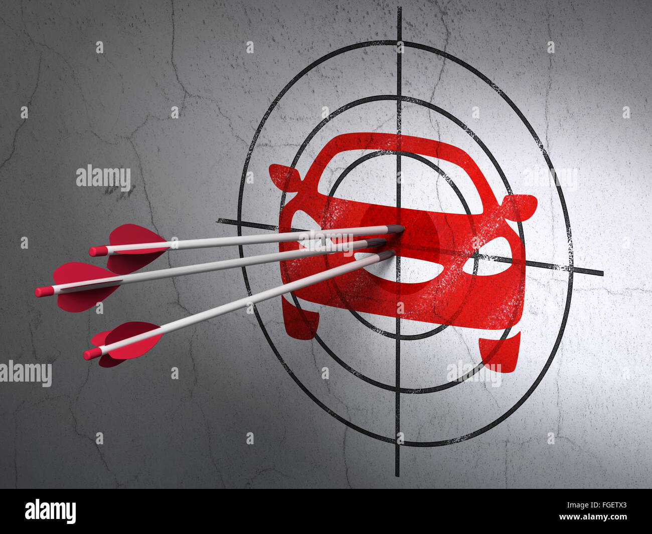 Vacation concept: arrows in Car target on wall background Stock Photo ...