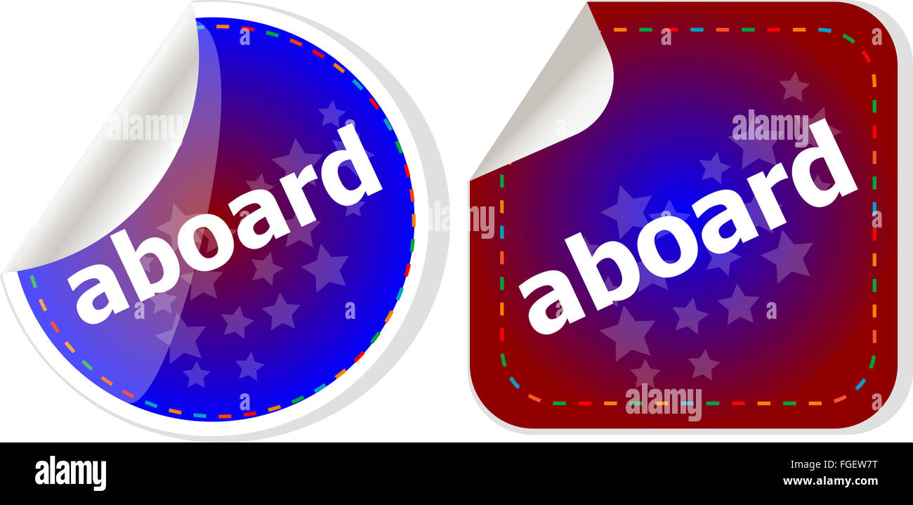 aboard word stickers set icon button isolated on white Stock Photo - Alamy
