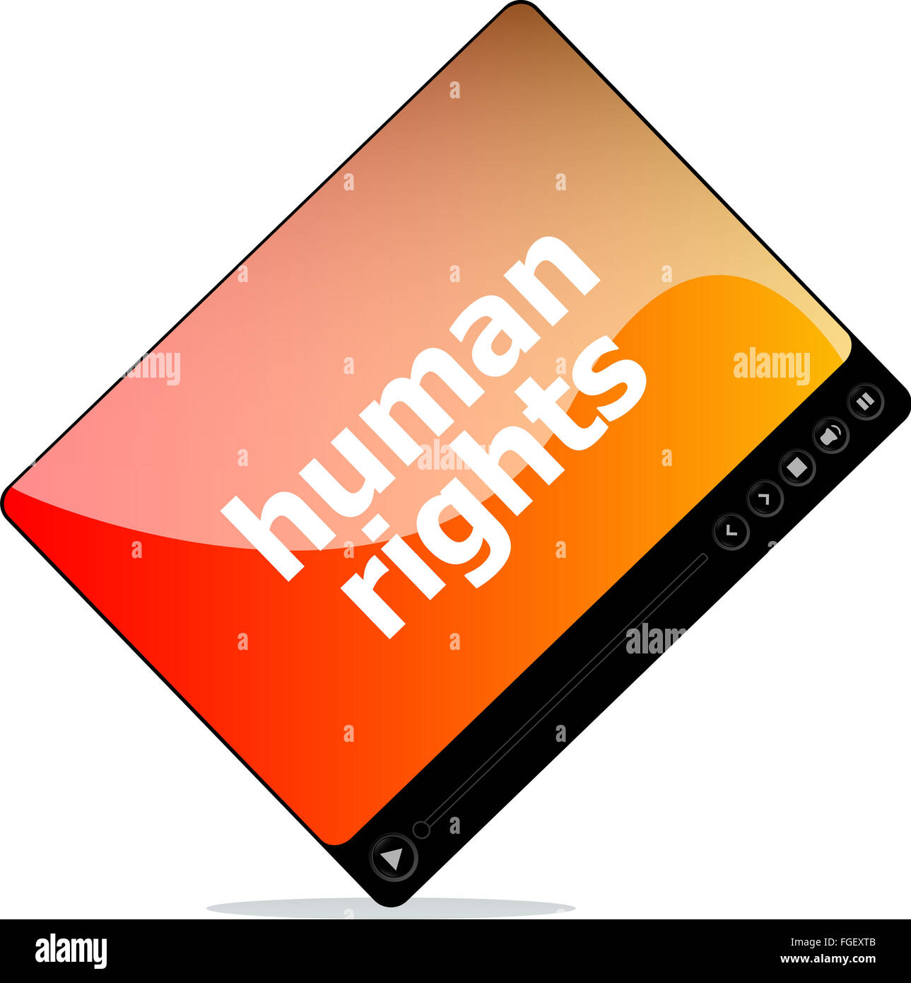 Social media concept: media player interface with human rights word ...