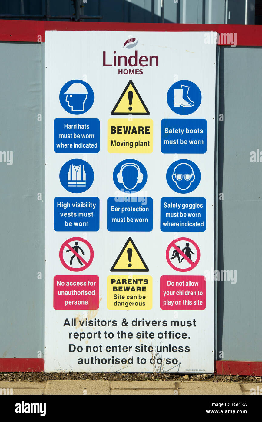 Health and Safety signs on the perimeter of Linden Housing construction ...