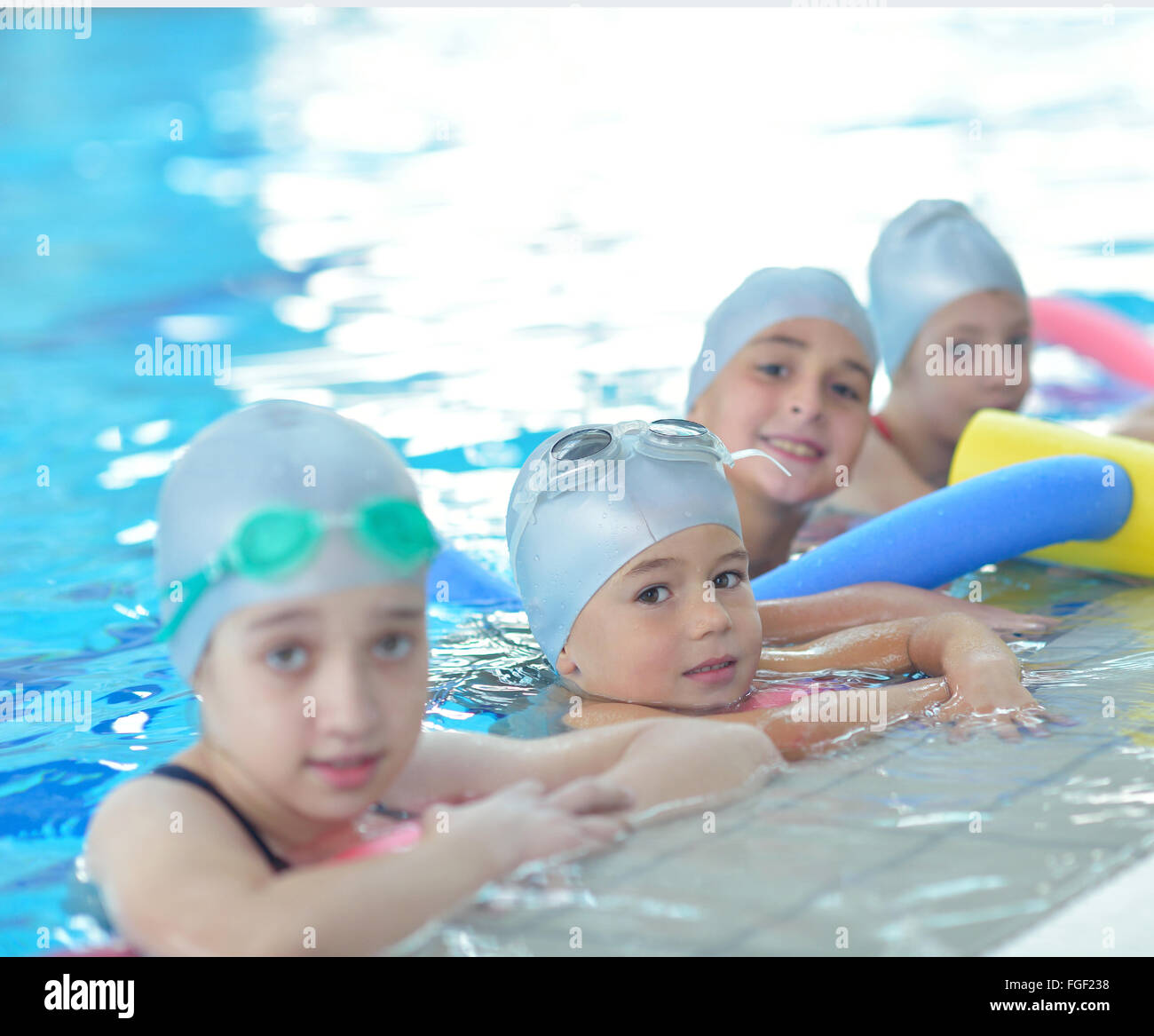 children group at swimming pool Stock Photo - Alamy