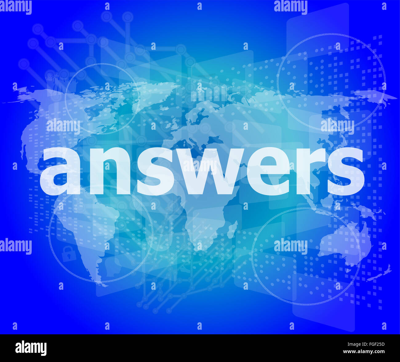 Education concept: words answers on digital background Stock Photo - Alamy
