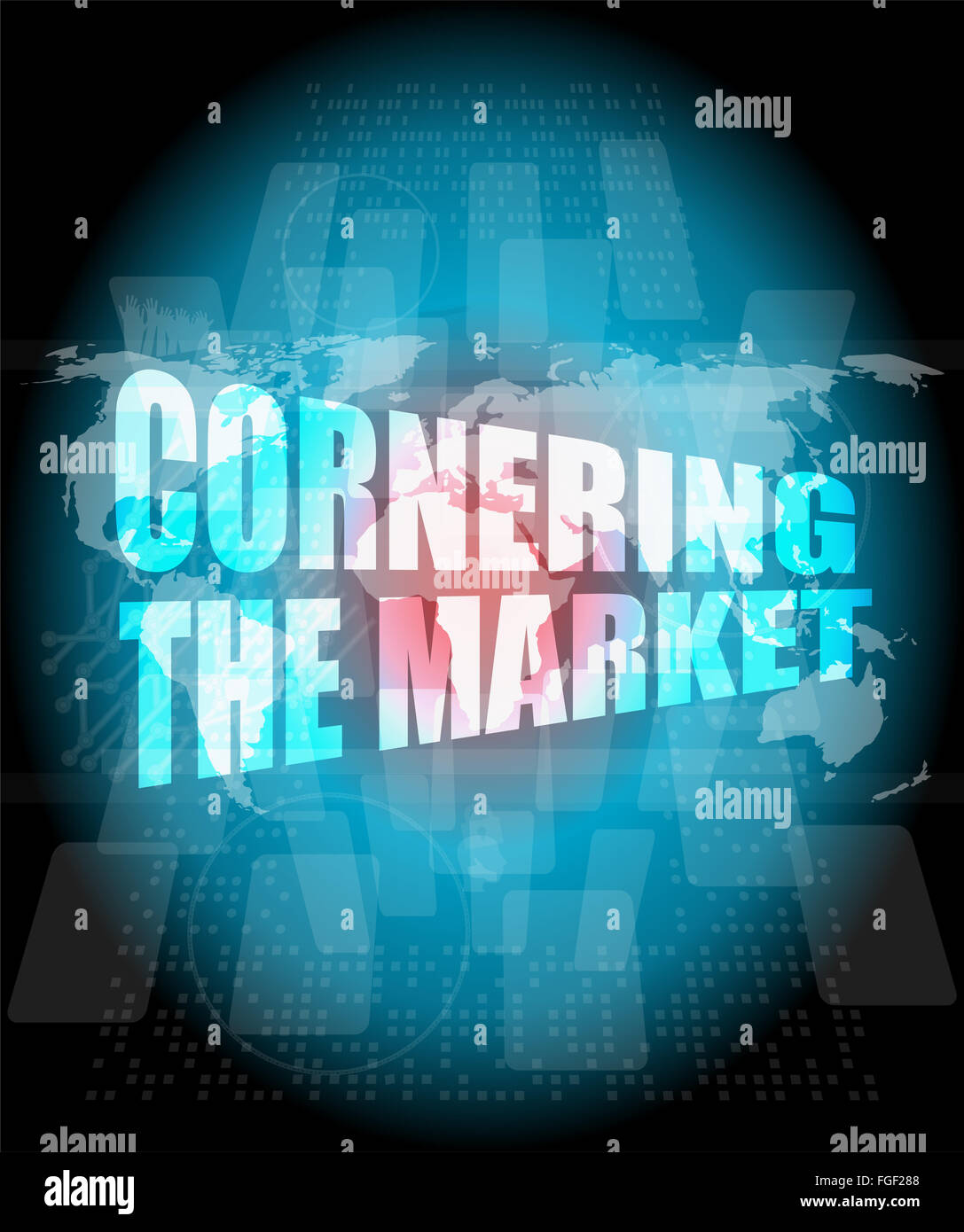 Management concept: cornering the market words on digital screen Stock ...