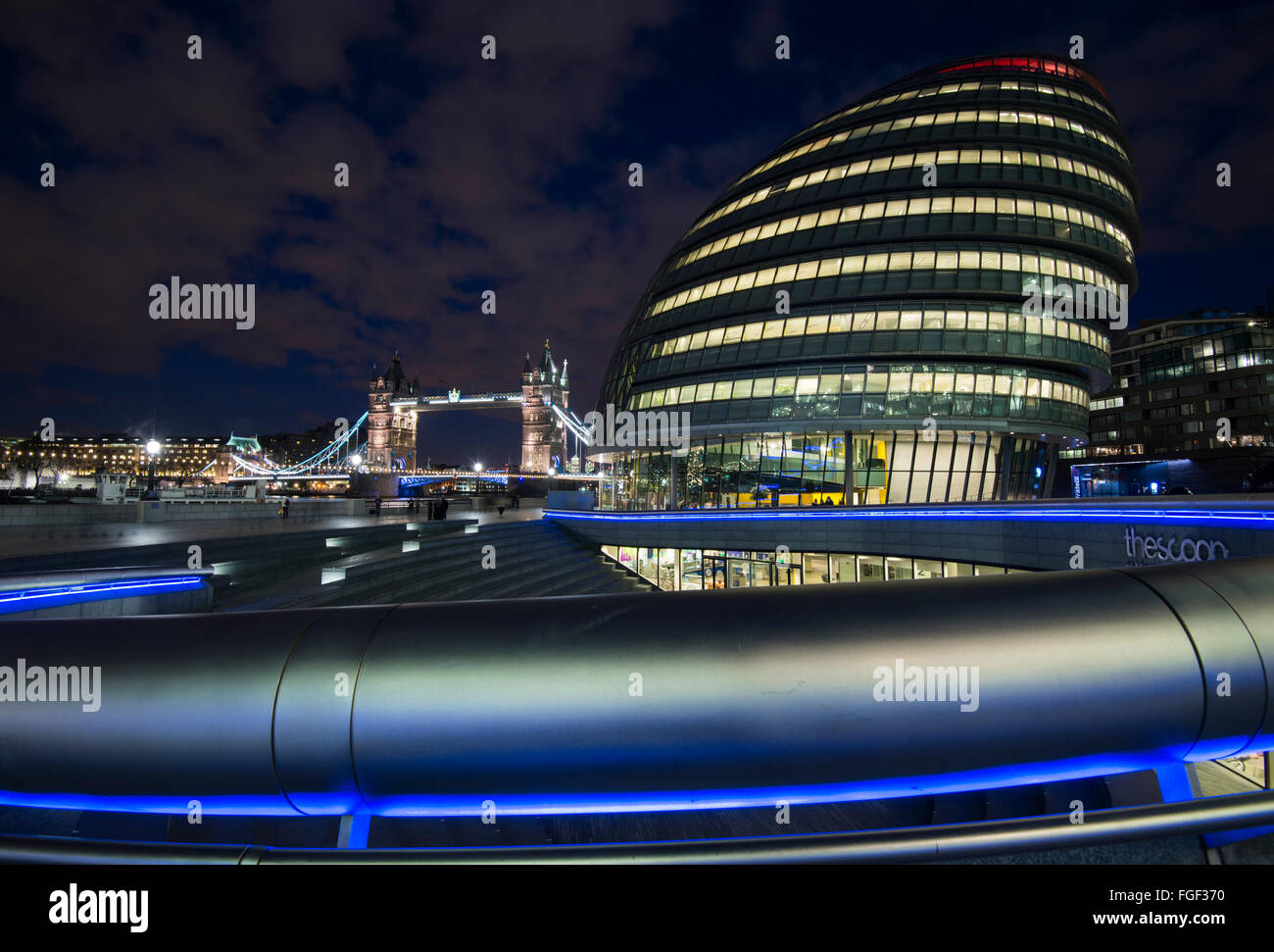 Evening Blue hour at More London Place on the Southbank, London England ...